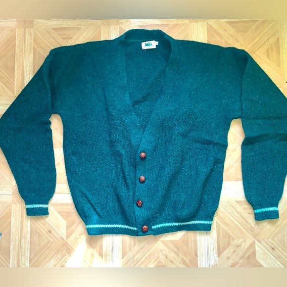 REI | Sweaters | Vintage Rei Mens Dark Hunter Green Cardigan Sweater ...